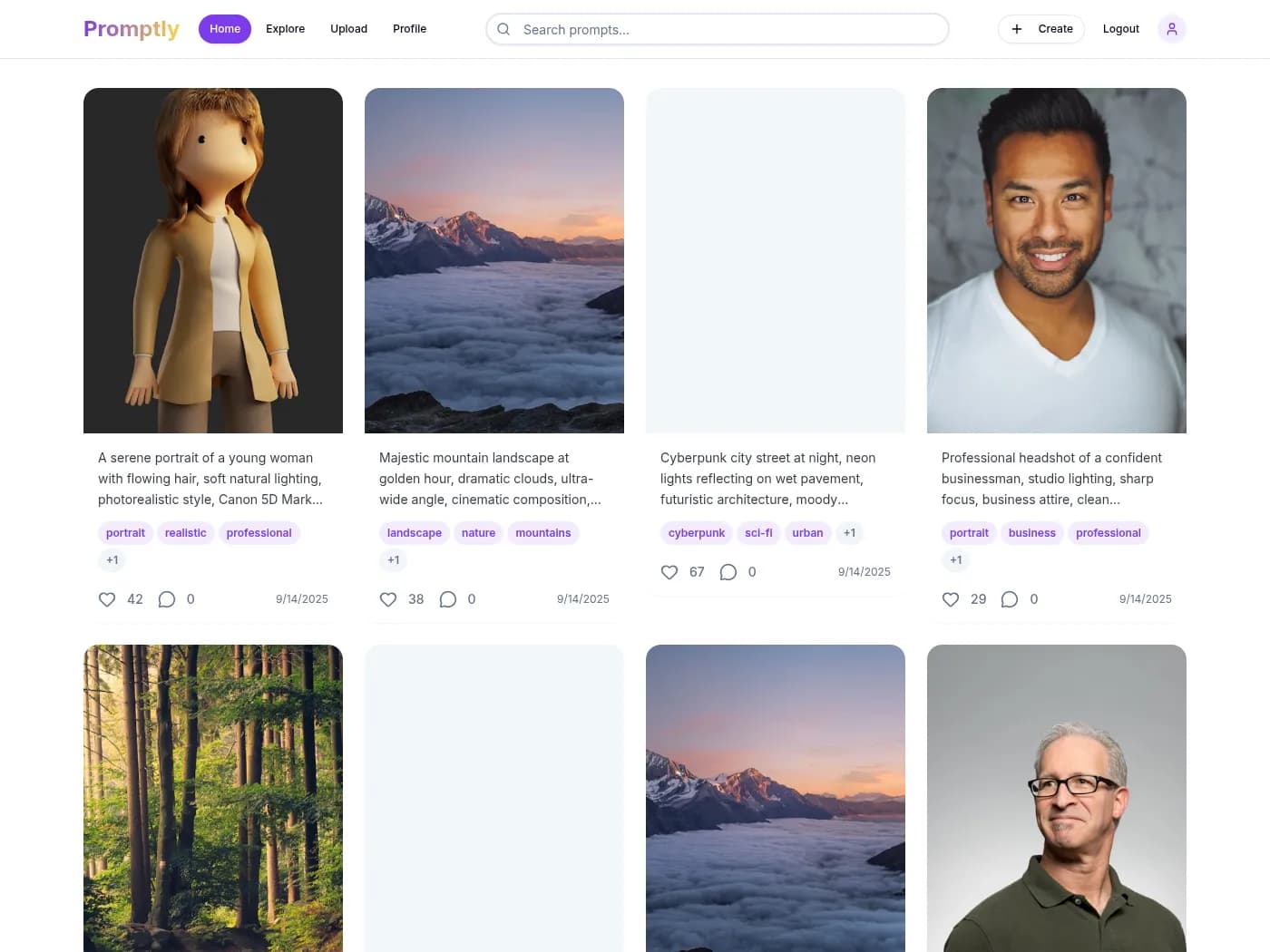 Promptly: Minimalist Pinterest-Style AI Prompt Sharing Platform