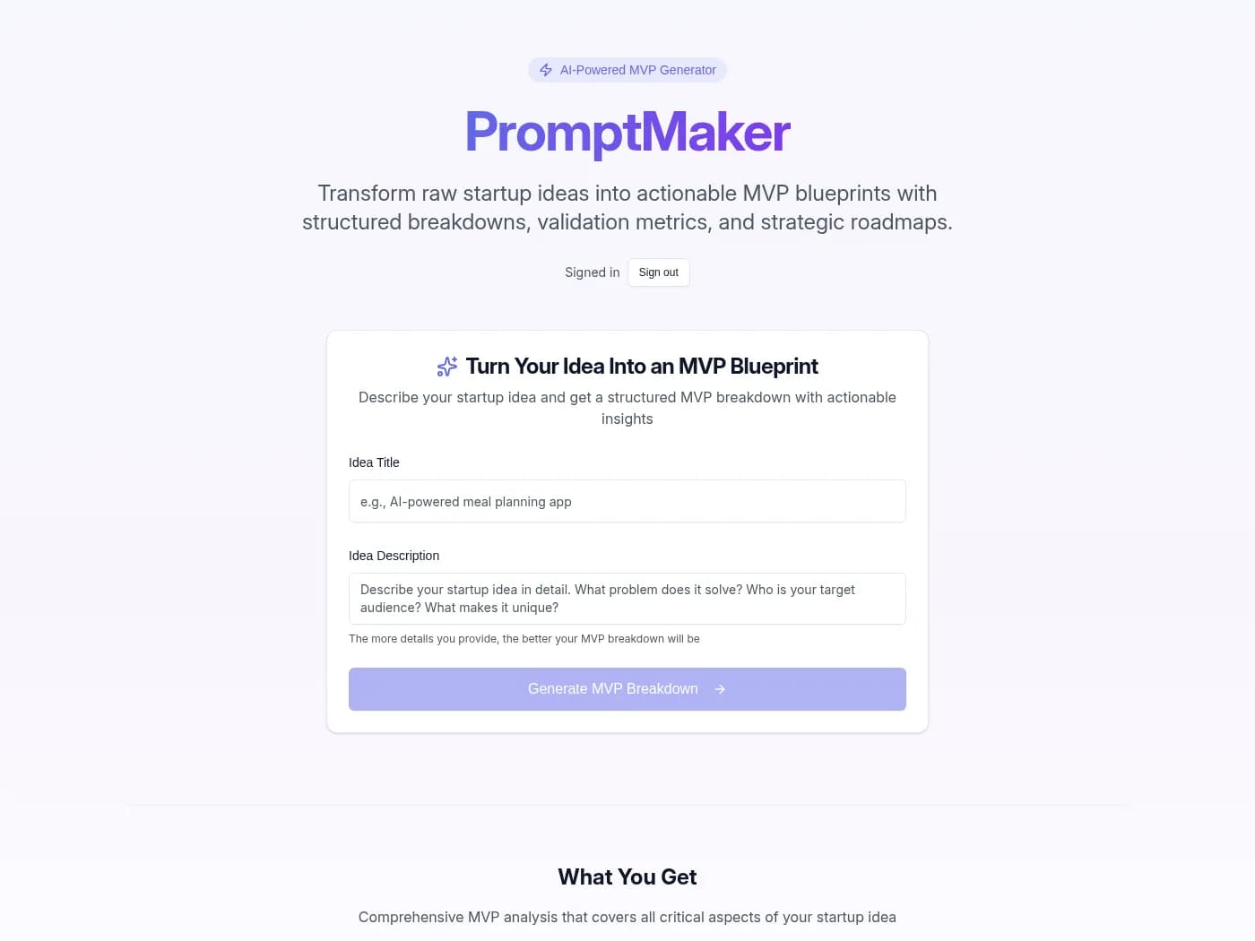 PromptMaker: MVP Breakdown Generator for Startup Ideas