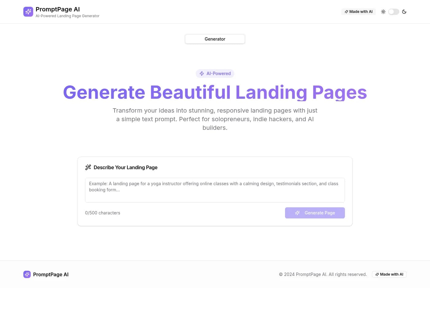 PromptPage AI - AI-Powered Landing Page Generator