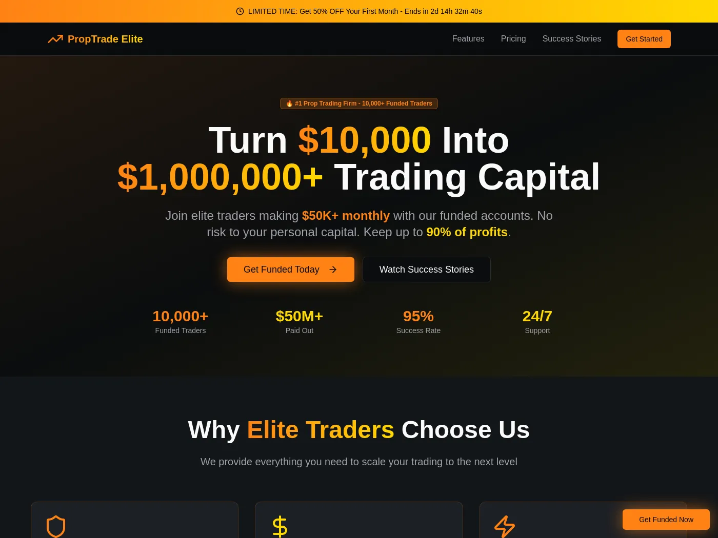 Prop Firm High-Conversion Landing Page