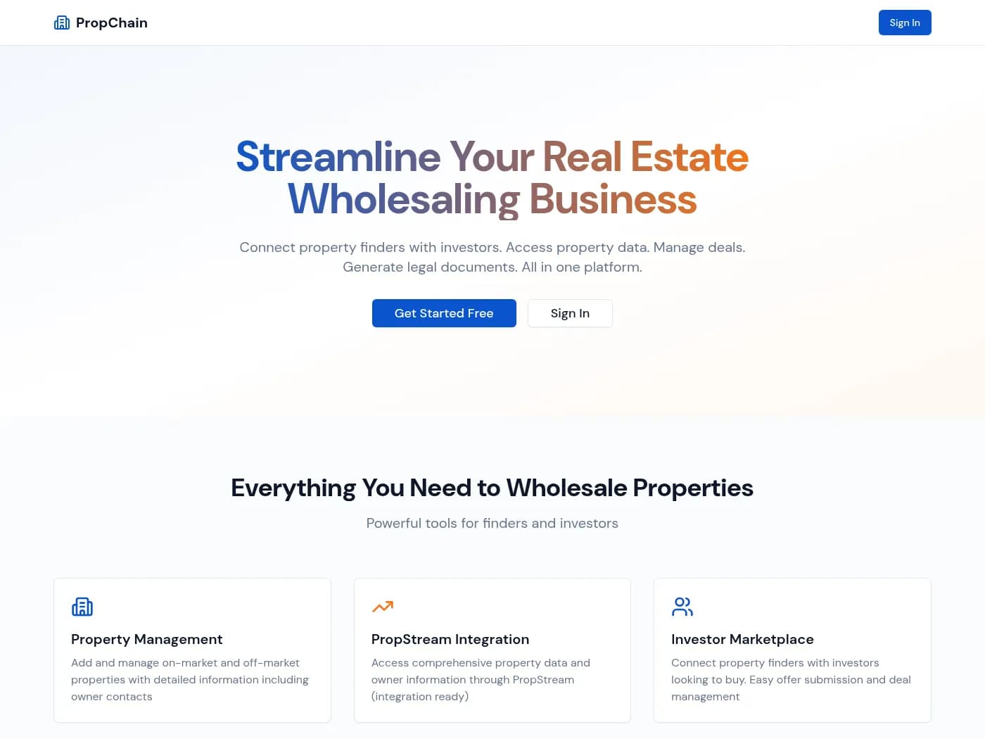 PropChain: A Real Estate Wholesaling Platform