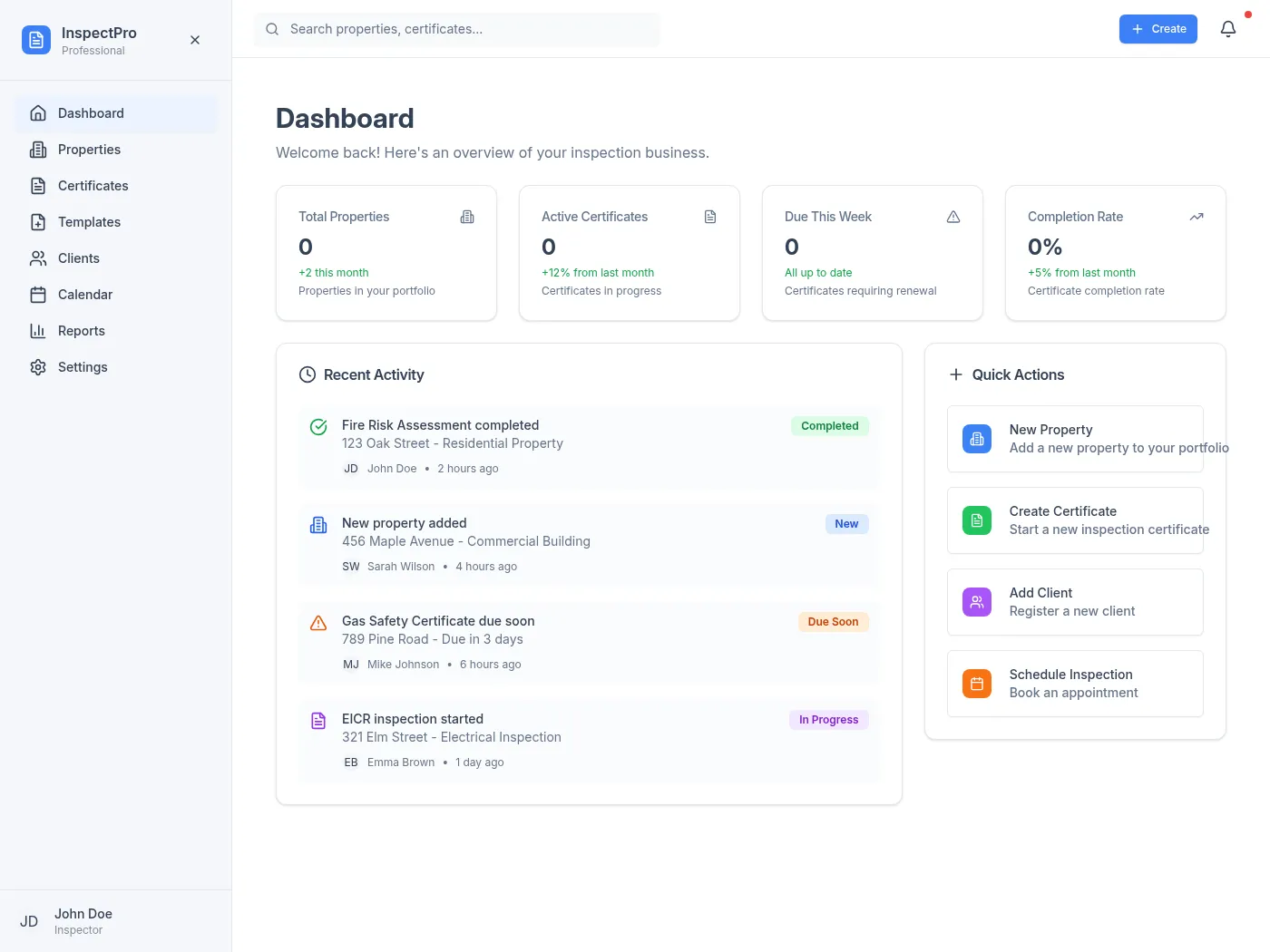 Property Inspection & Certification Management SaaS Platform