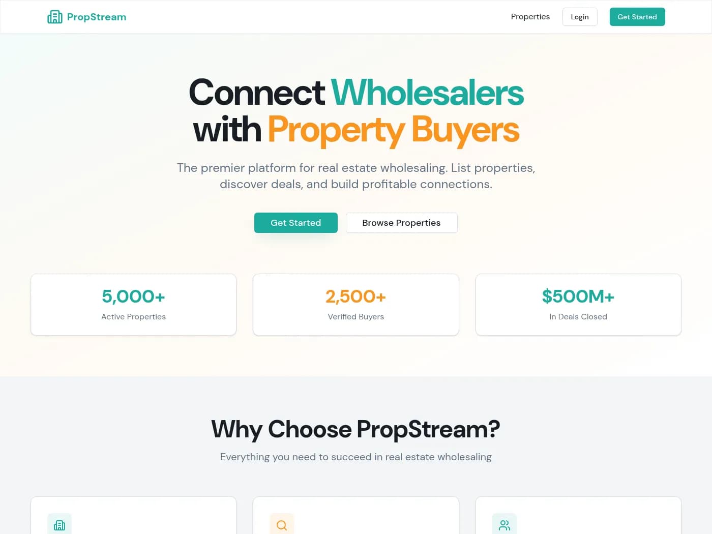 PropStream Website Revamp with Wholesaler-Buyer Integration