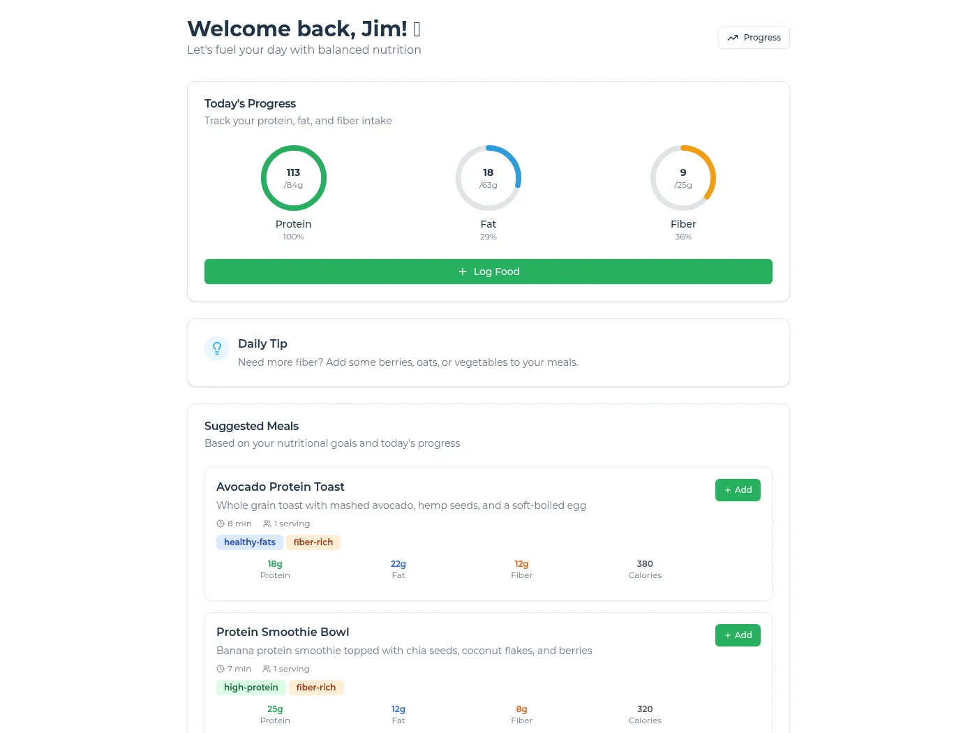 Proteinfiberfat Nutrition Tracking System