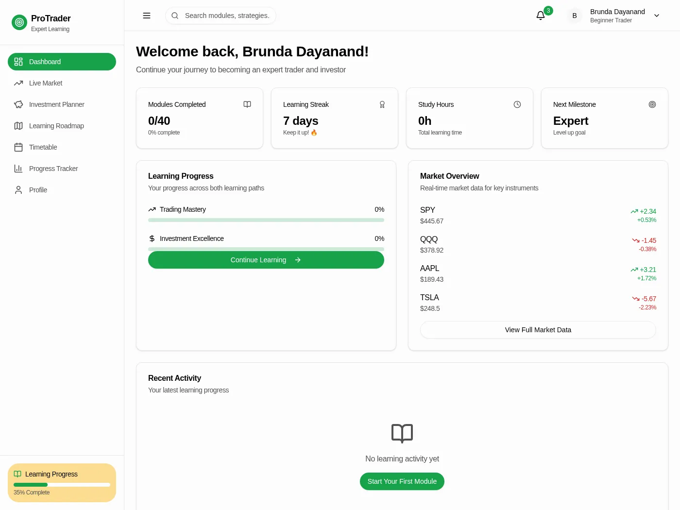 ProTrader: Beginner's Trading & Investment Learning App