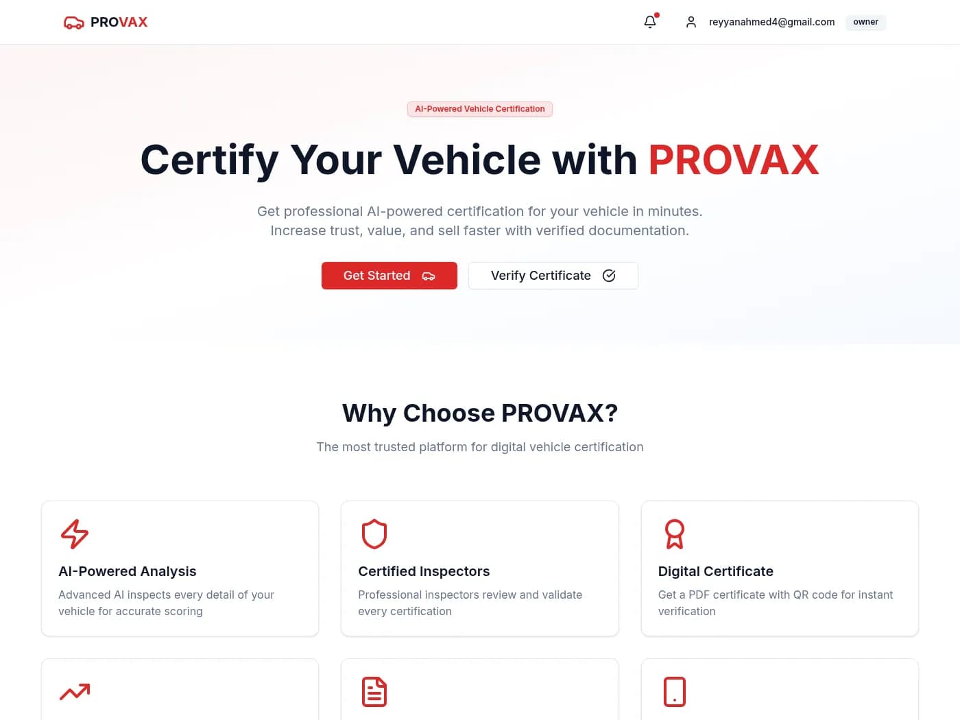 PROVAX – AI Digital Vehicle Certification SaaS Platform