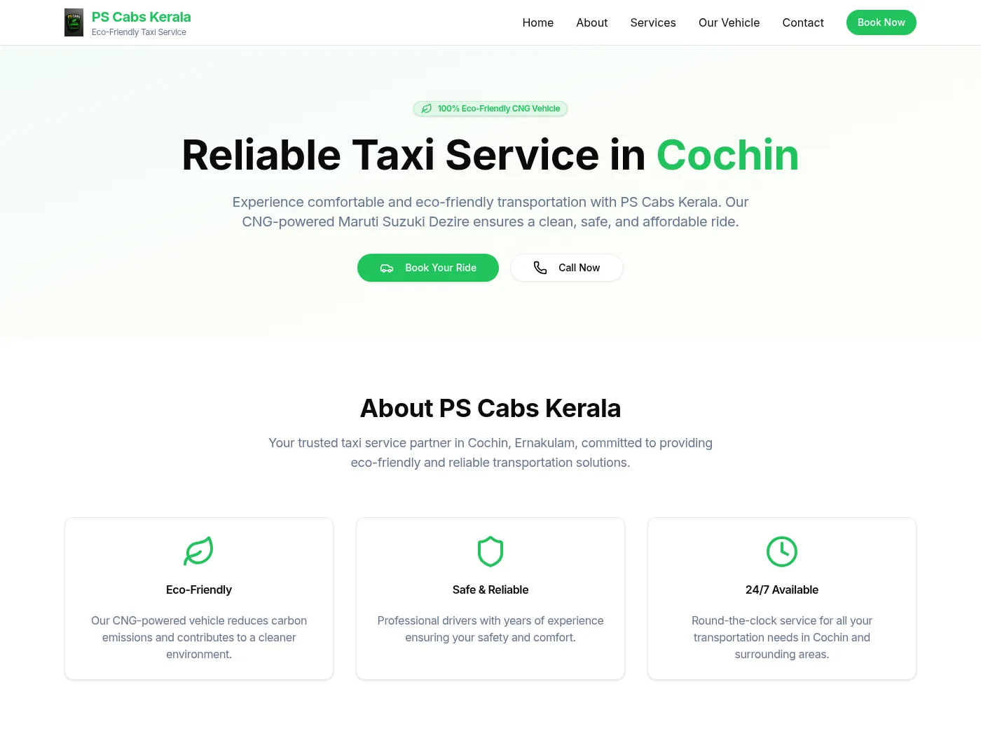 PS Cabs Kerala Taxi Website
