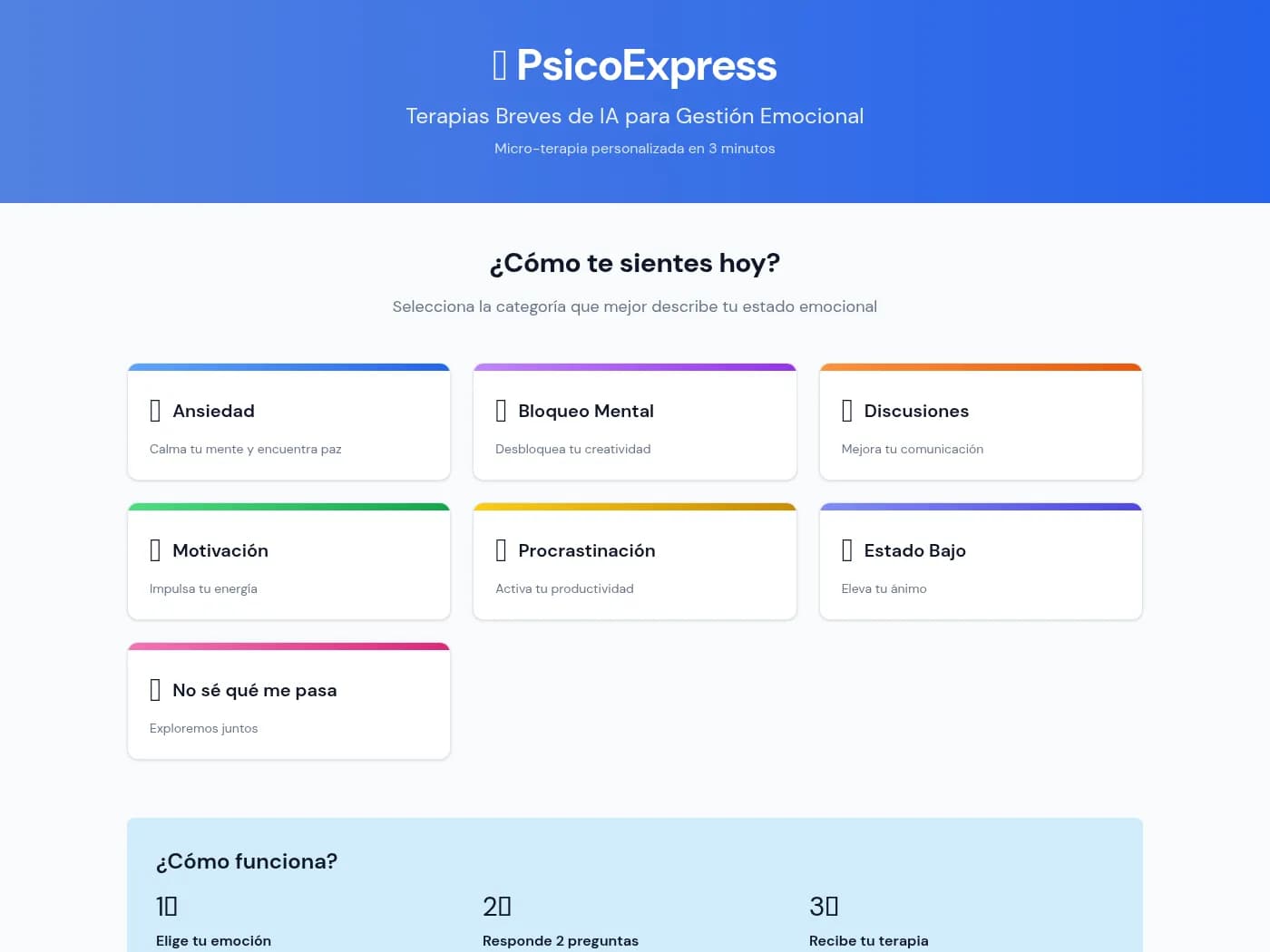 PsicoExpress - Terapias Breves de IA para Gestión Emocional