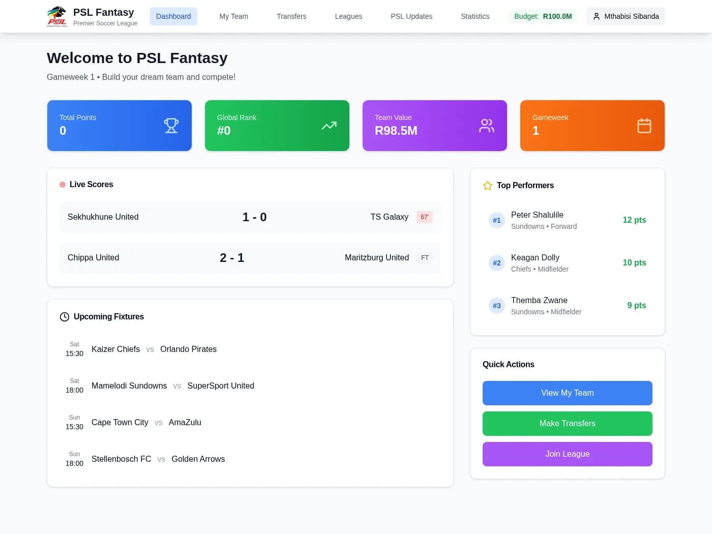 PSL Fantasy League Platform: Web & Mobile App