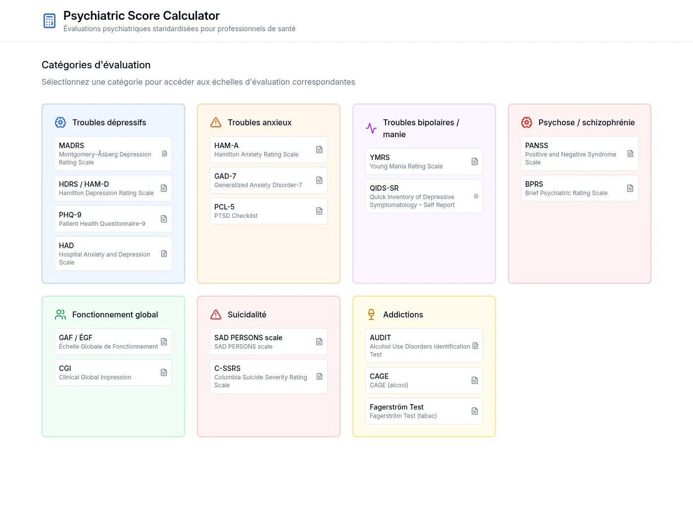 Psychiatric Score Calculator – Multi-Criteria Mental Health Assessment App