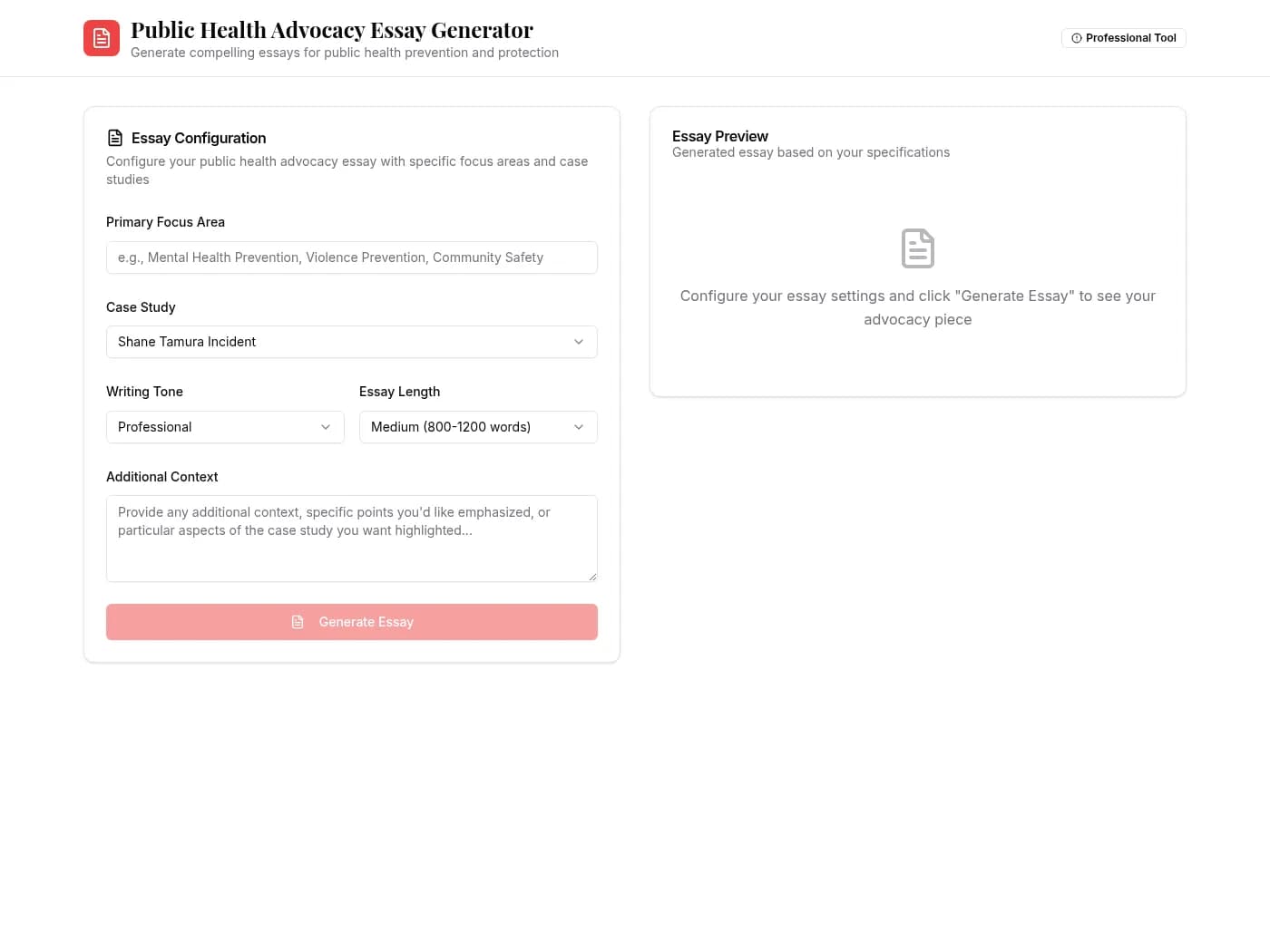Public Health Advocacy Essay Generator