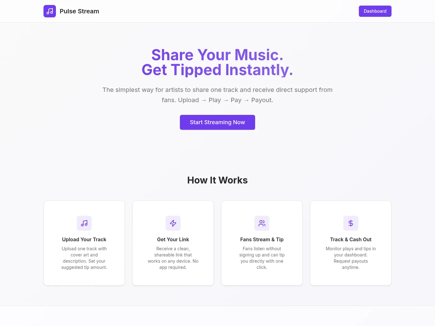 Pulse Stream - Effortless Music Sharing & Direct Fan Tipping for Artists