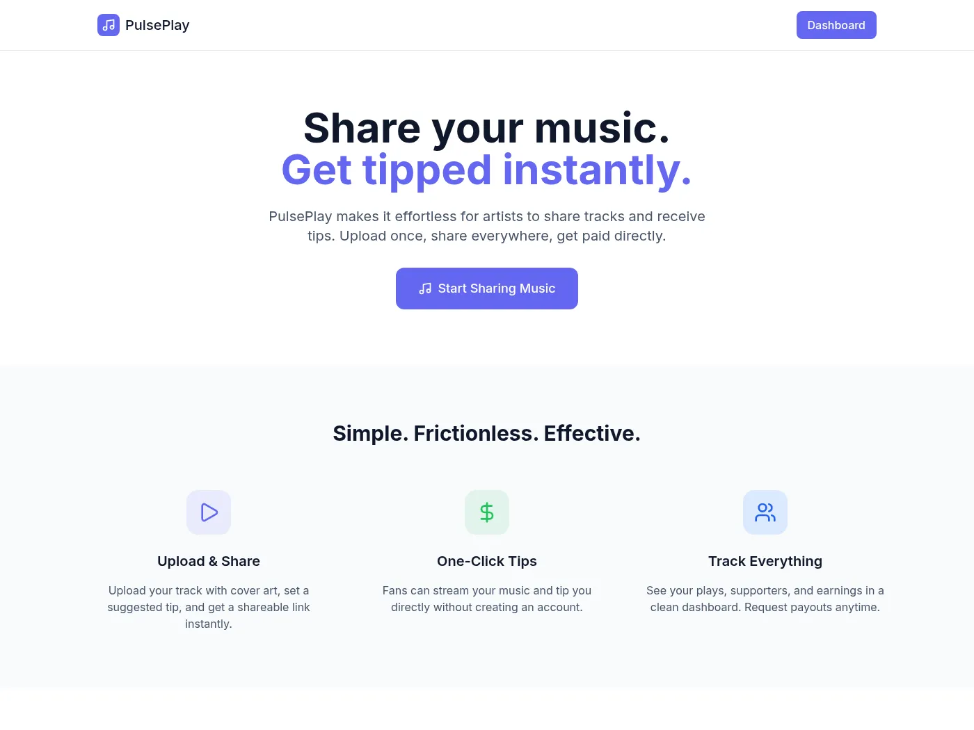 PulsePlay: Frictionless Music Sharing & Tipping for Artists