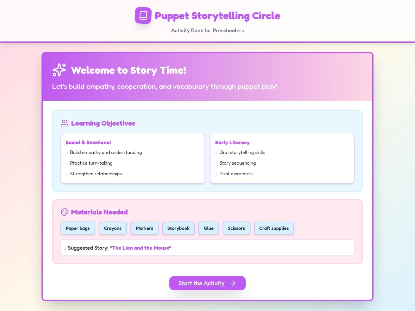 Puppet Storytelling Circle Activity Book