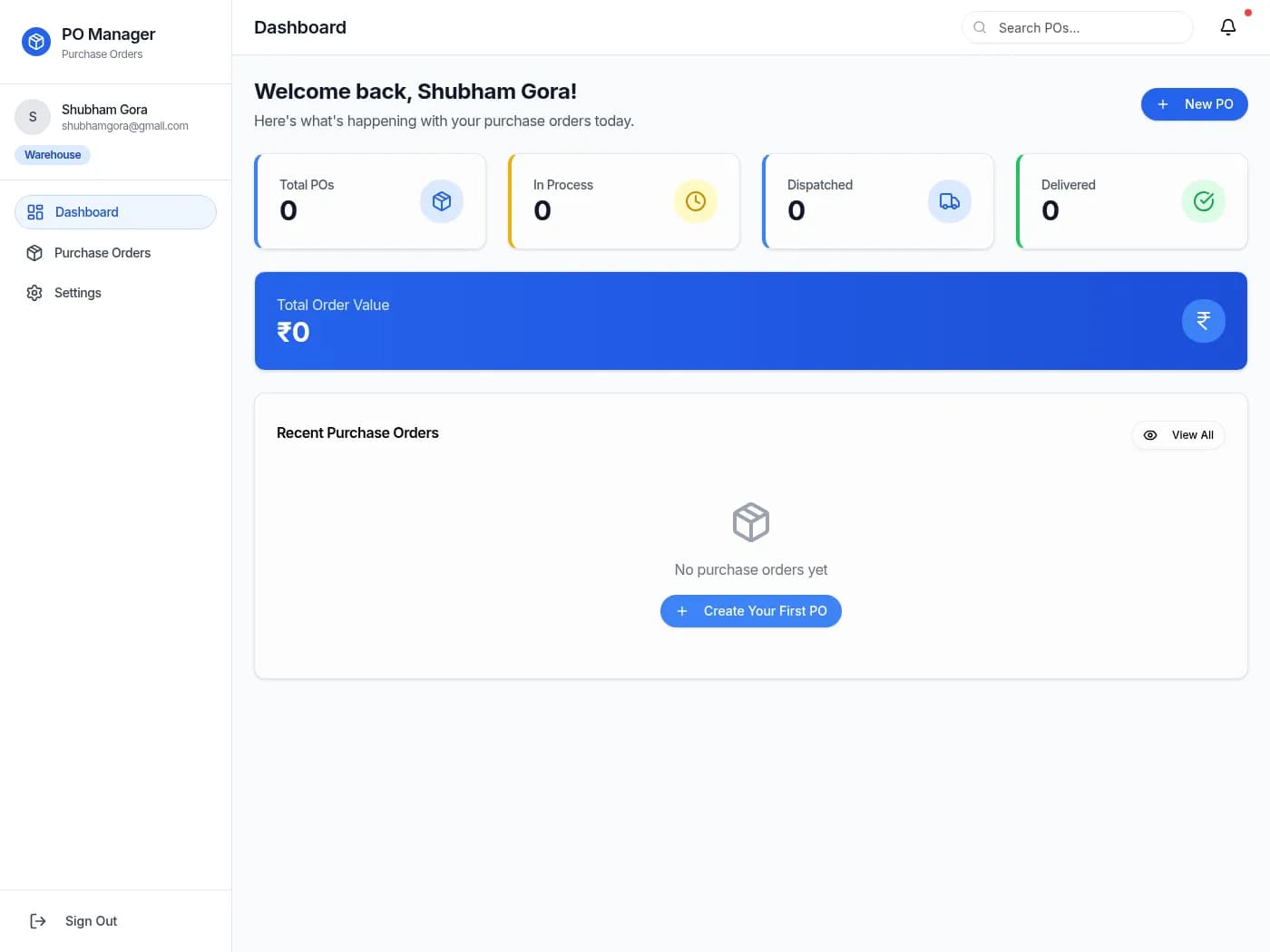 Web-based Purchase Order Management System with Role-Based Access and Analytics