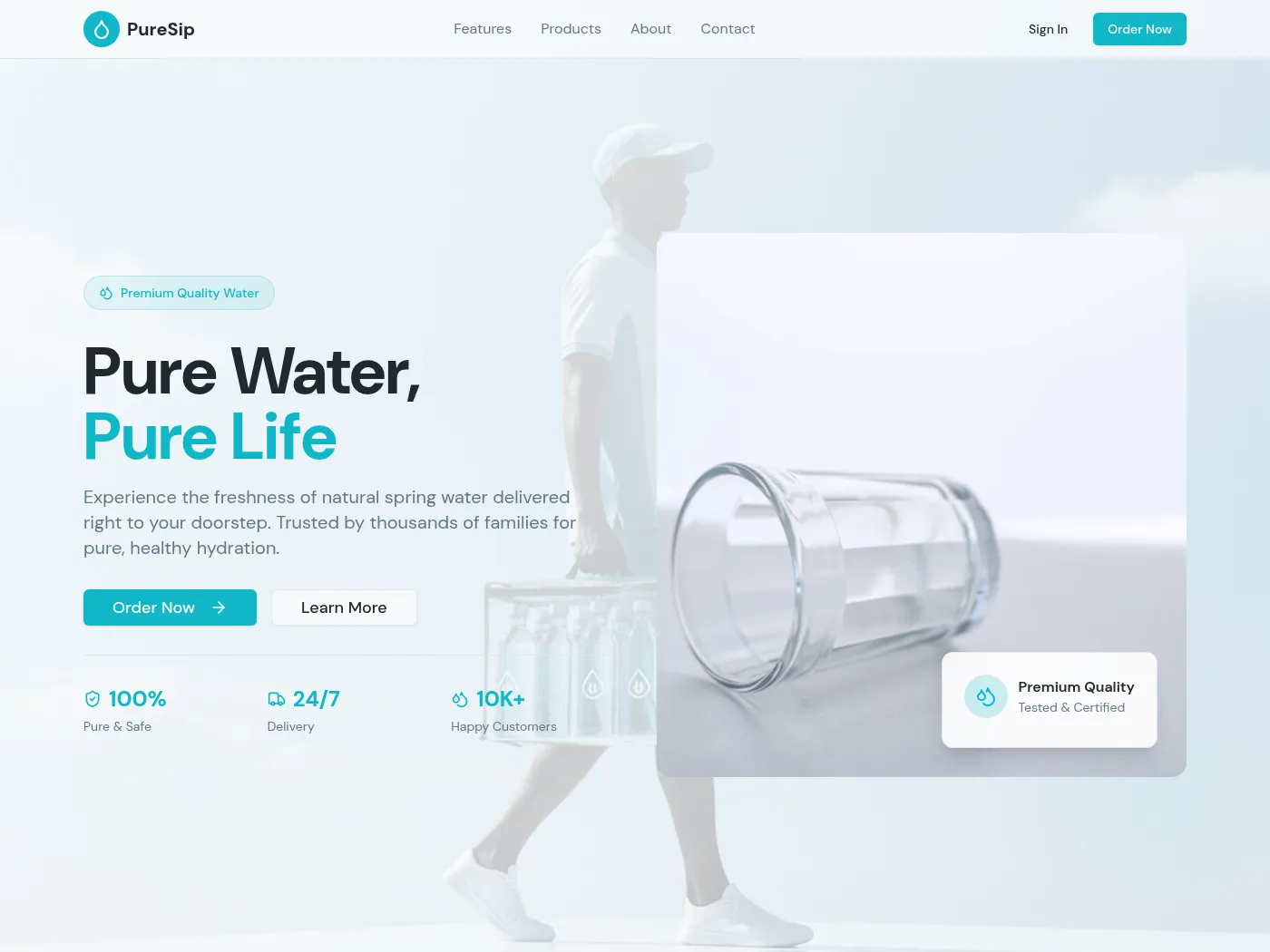 PureSip - Drinking Water Bottle Delivery Website