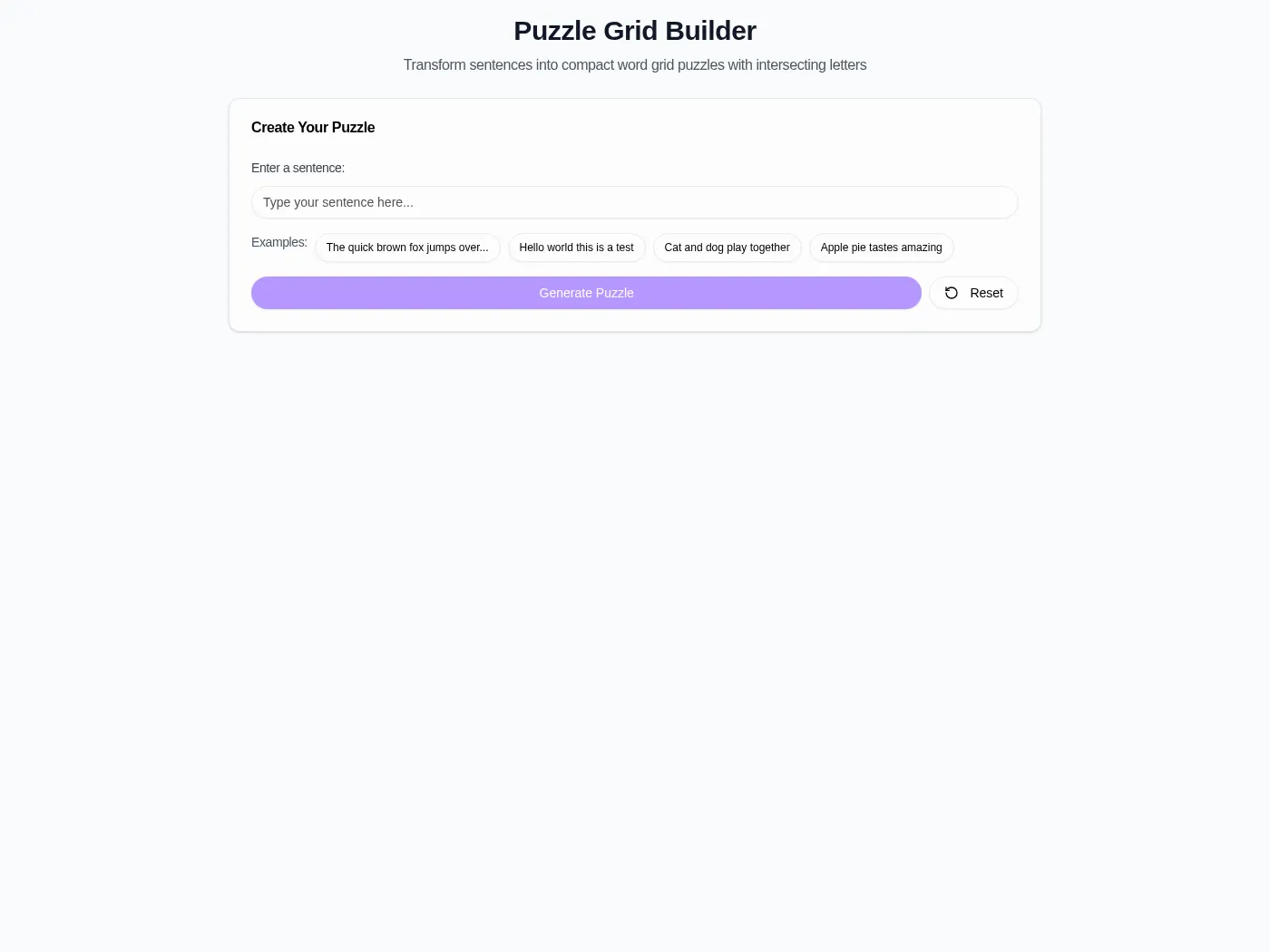 Puzzle Grid Builder for Sentence-Based Word Puzzles