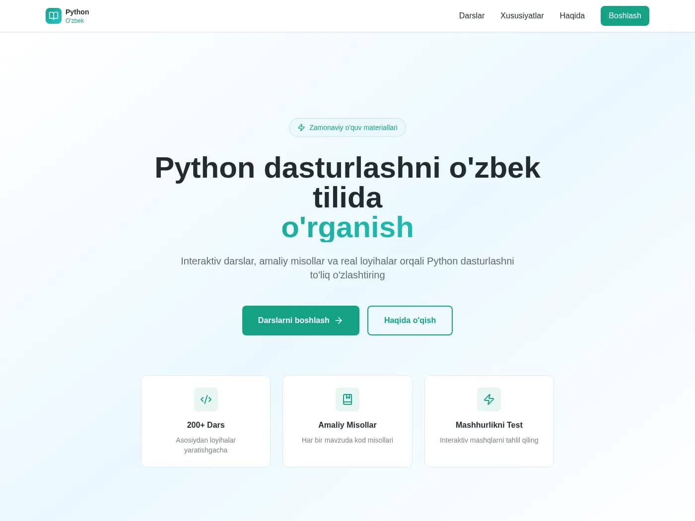 Python Dasturlash Tili uchun Metodik Qo'llanma Websayti