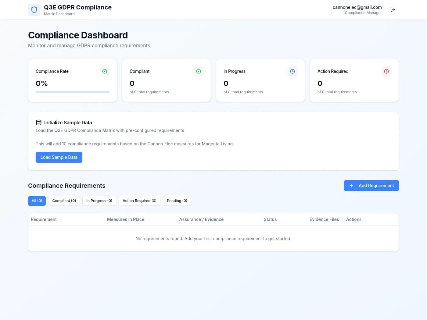 Q3E GDPR Compliance Matrix Dashboard