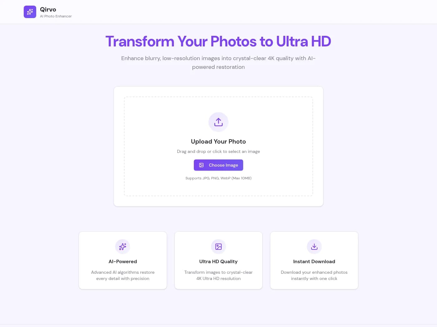 Qirvo AI Photo Enhancer – Ultra HD Image Restoration