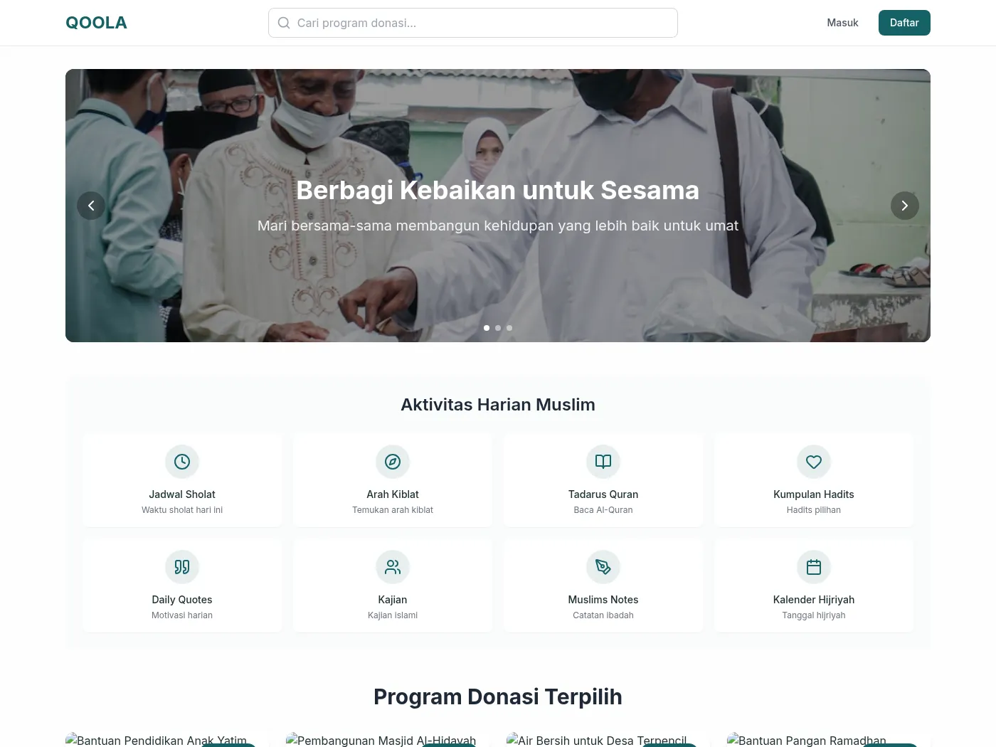 Qoola Crowdfunding: One-Page Elegant Muslim Fundraising Platform