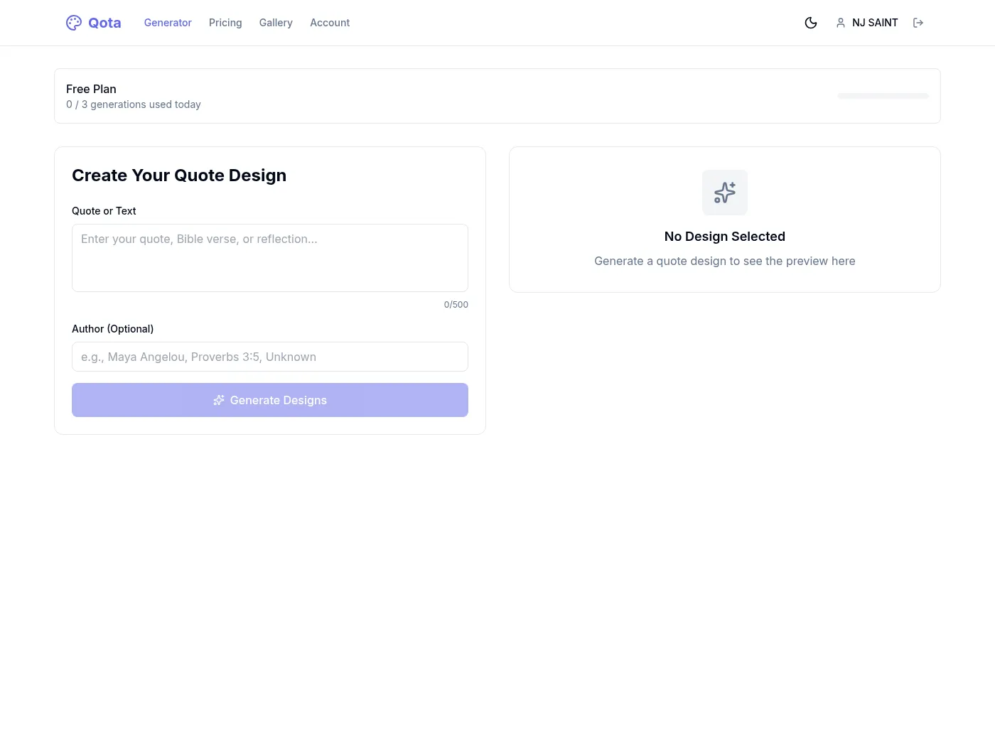 Qota - Instant Quote Design Generator with Customizable Templates and Monetized Tiers