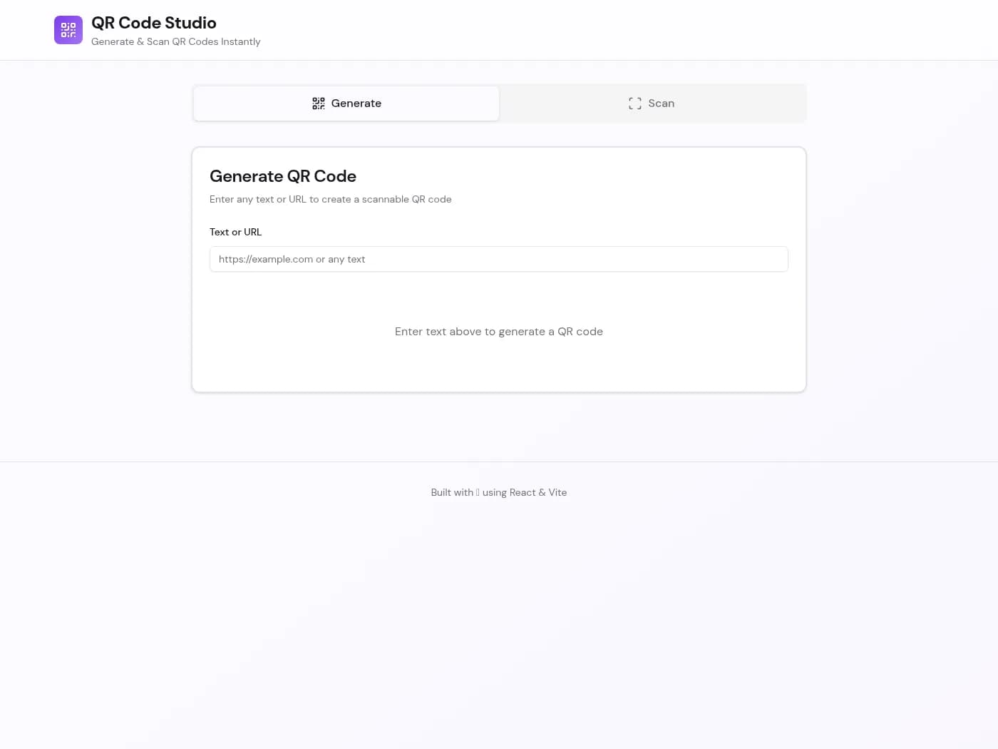 QR Code Generator & Scanner Web App