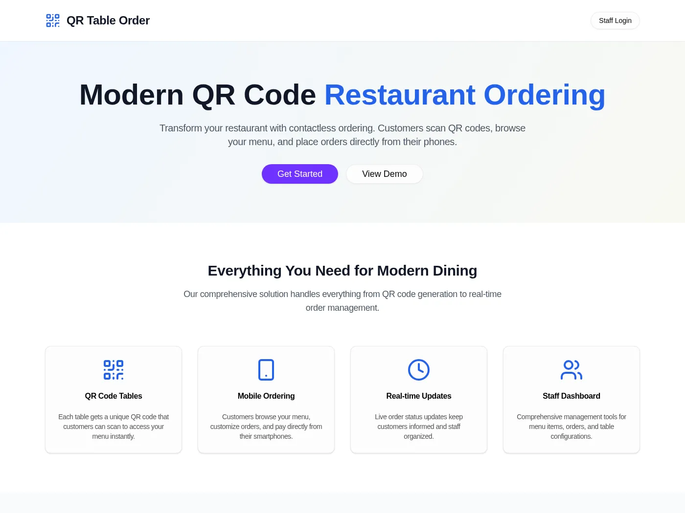 QR Table Order: Full-Stack Restaurant Food Ordering System
