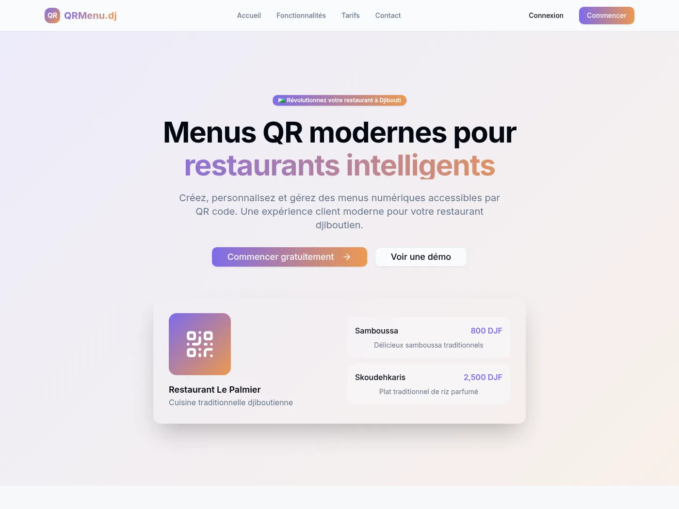 QRMenu.dj – SaaS de menus QR pour restaurants à Djibouti