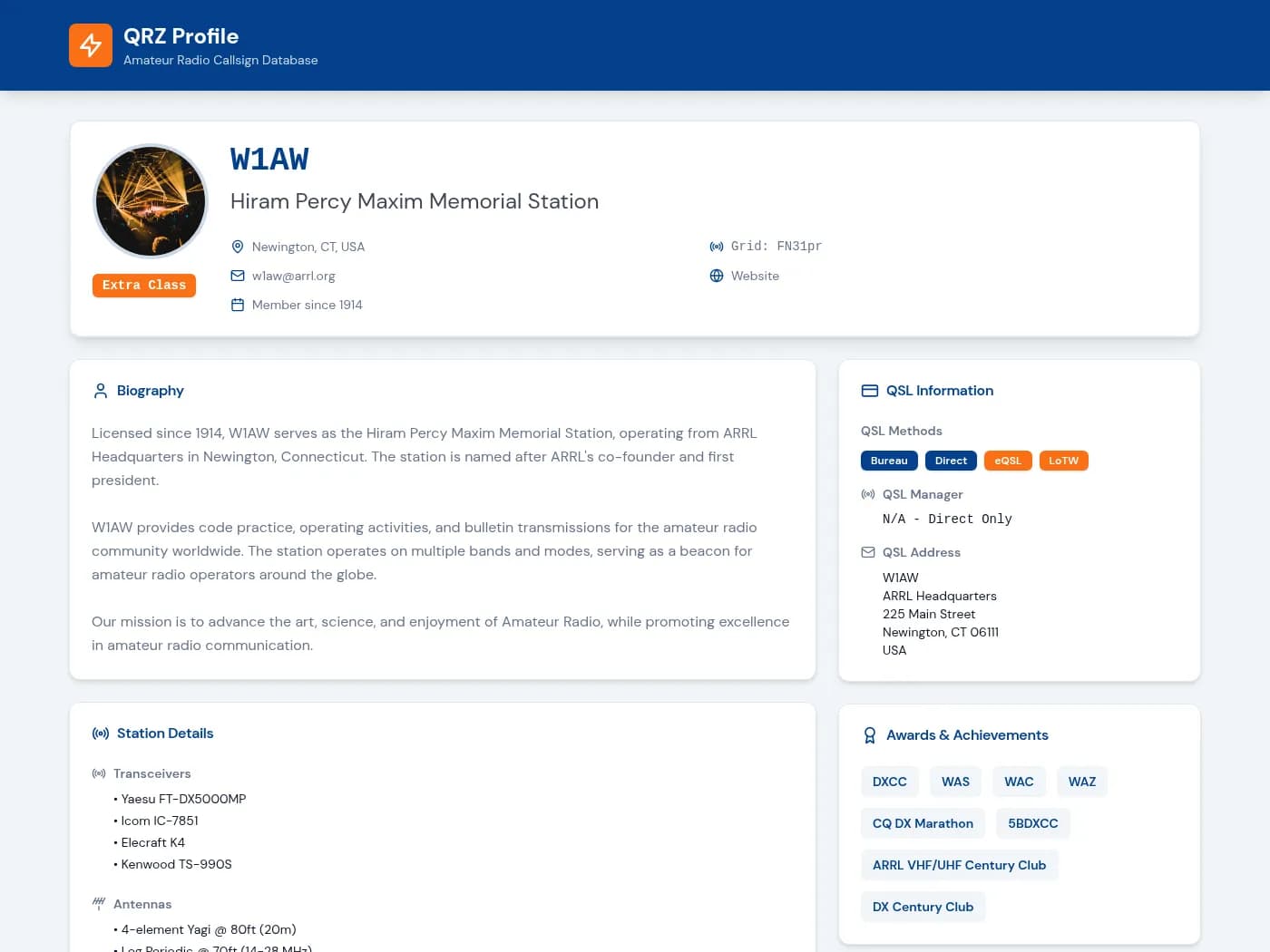 QRZ Profile Page
