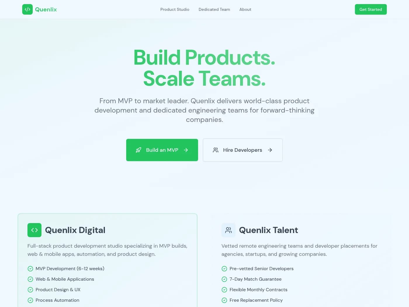 Quenlix Dedicated Team & Product Studio Platform