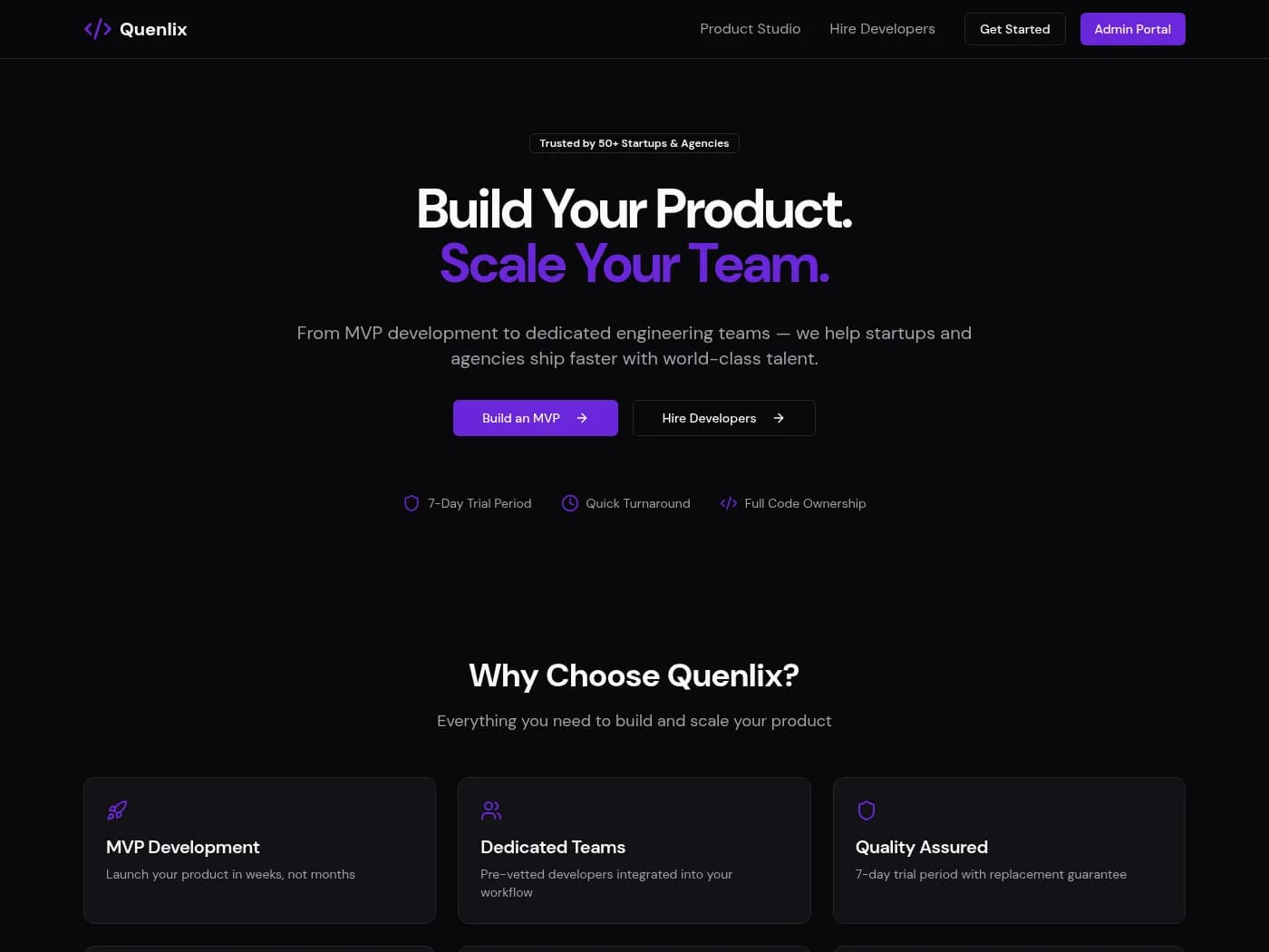 Quenlix Hybrid Agency & Dedicated Team Platform MVP