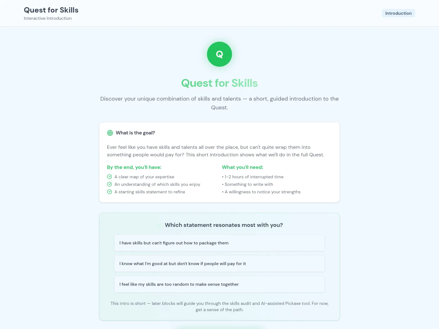 Quest for Skills: Interactive Self-Discovery Program for Solo School