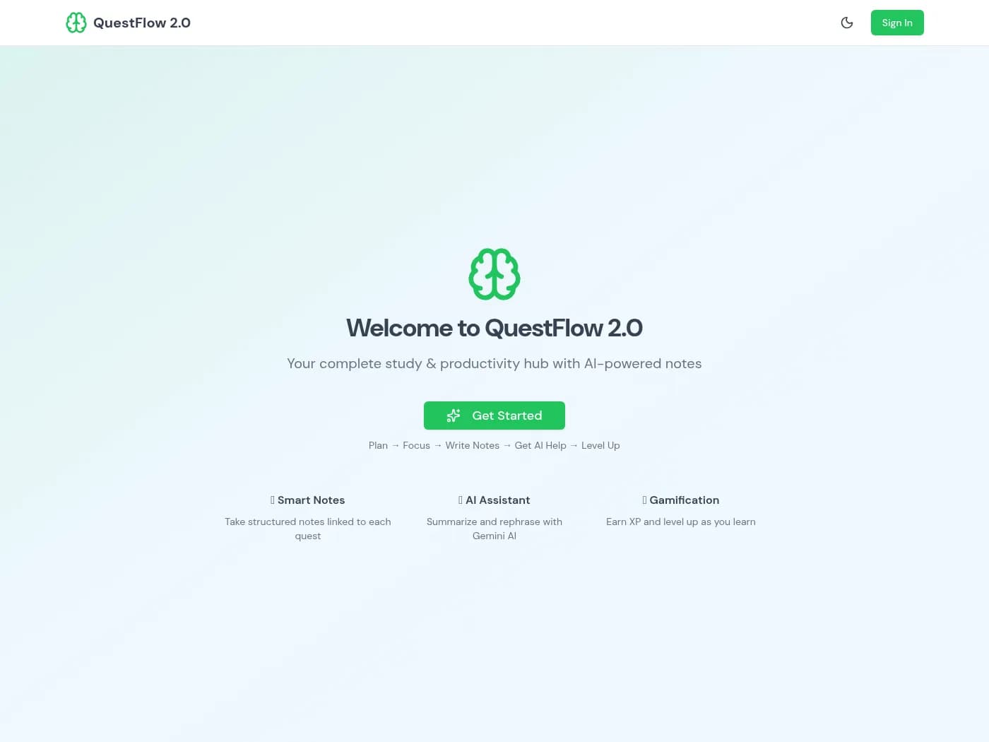 QuestFlow 2.0 – Study & Productivity Hub with Smart AI-Powered Notes