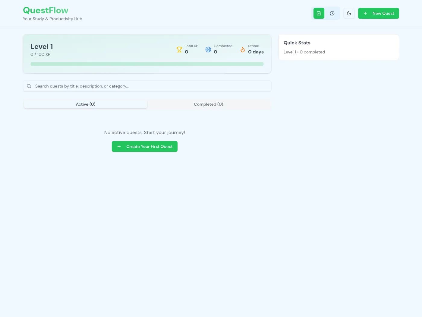QuestFlow 2.0 — Study and Productivity Hub With Task-Linked Notes & AI Assistance