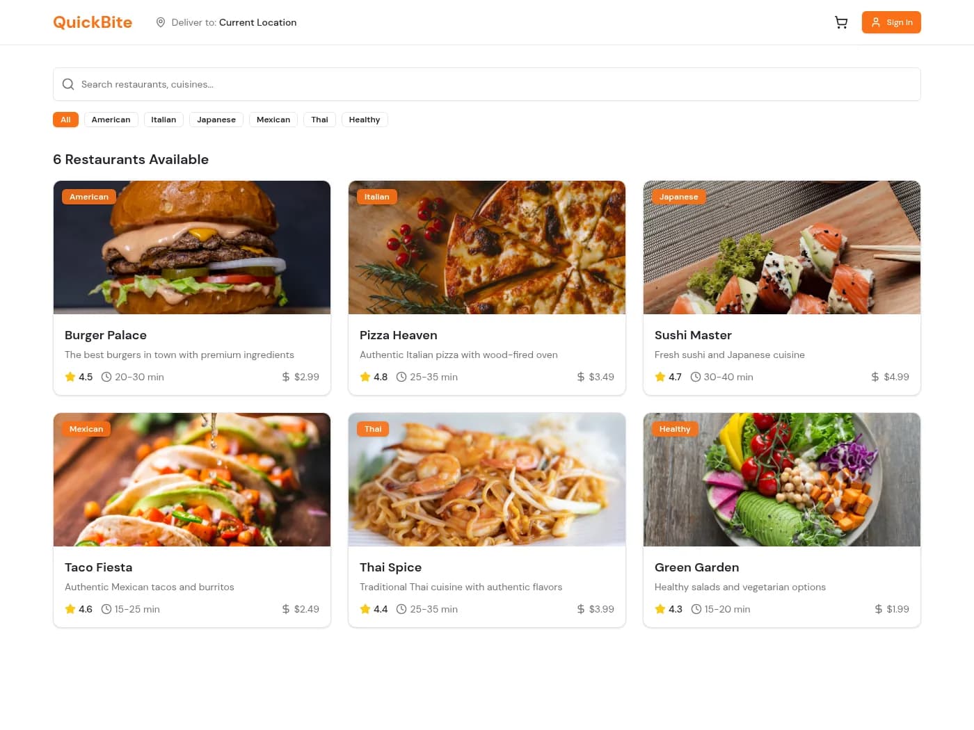 QuickBite Food Delivery App