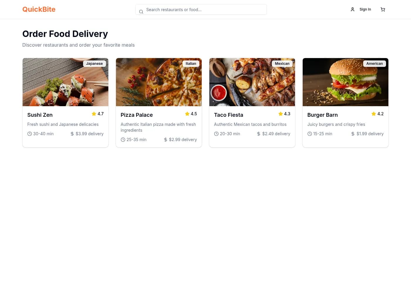 QuickBite Food Ordering Web App