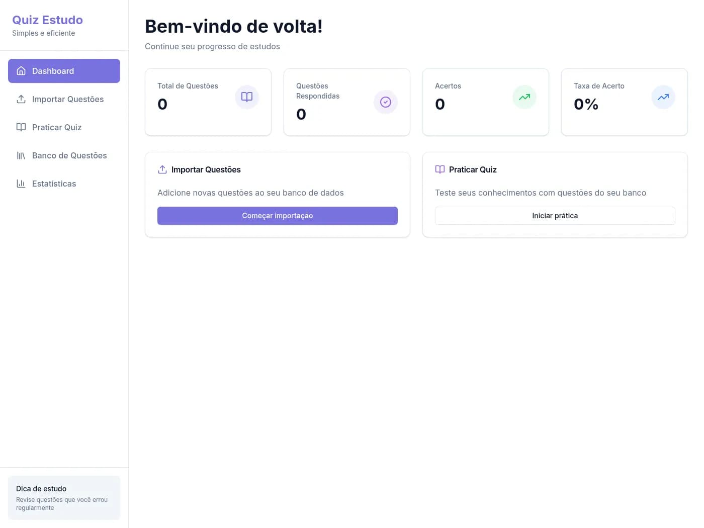Quiz Estudo Simples: Plataforma de Perguntas e Respostas