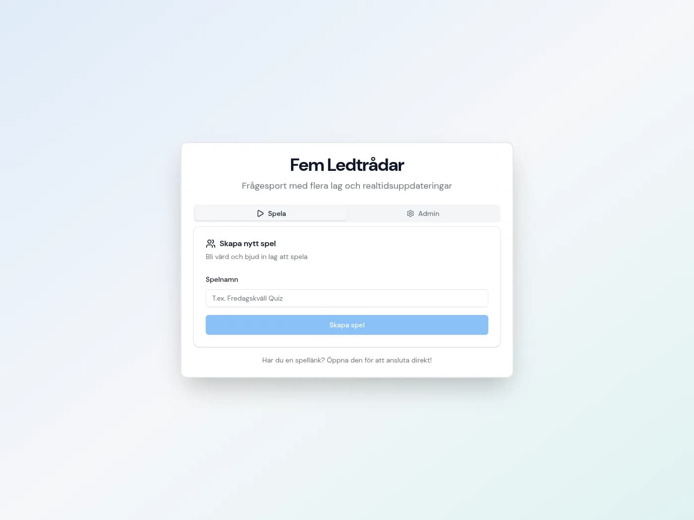 QuizApp med Fem Ledtrådar
