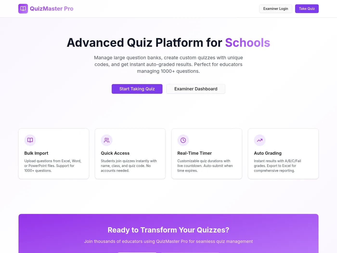 QuizMaster Pro – Advanced Quiz Platform for Schools