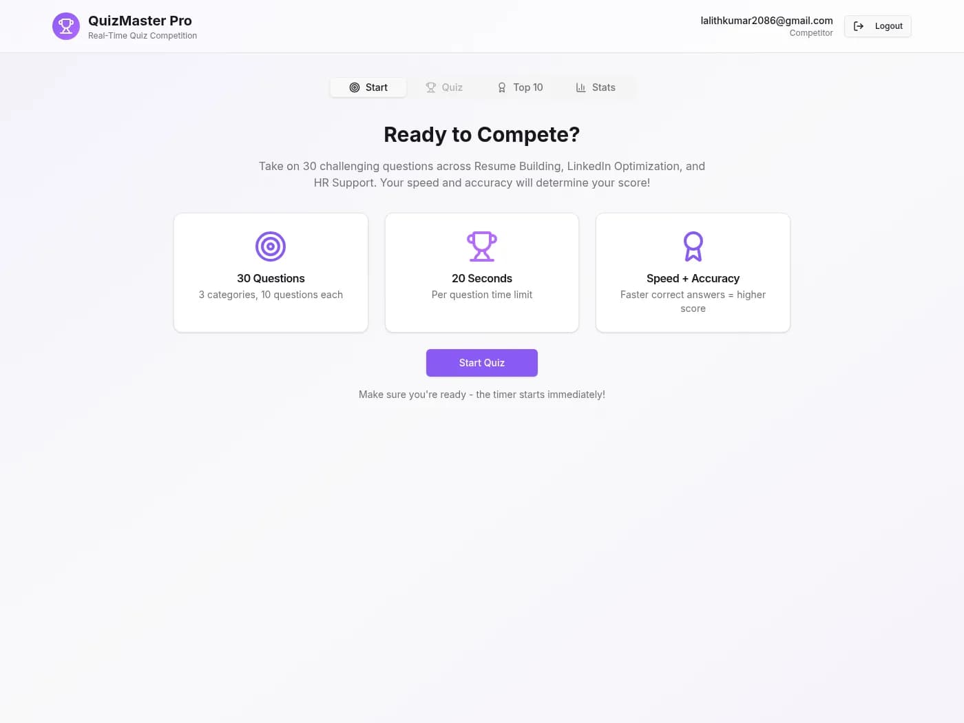 QuizMaster Pro: Real-Time Competitive Web Quiz Platform