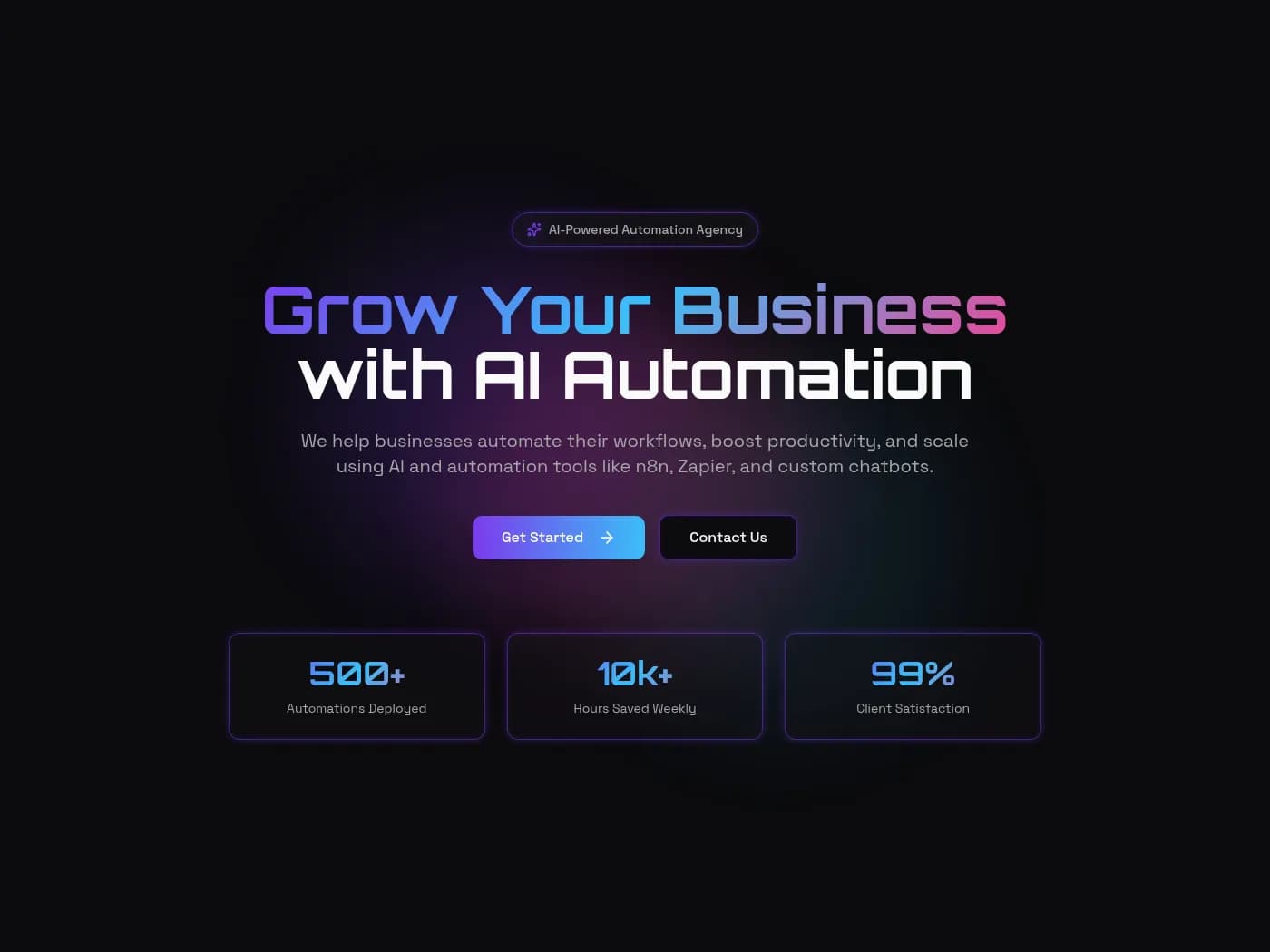 Radib Automations – AI Agency Website with Futuristic Dark Theme and Neon Effects