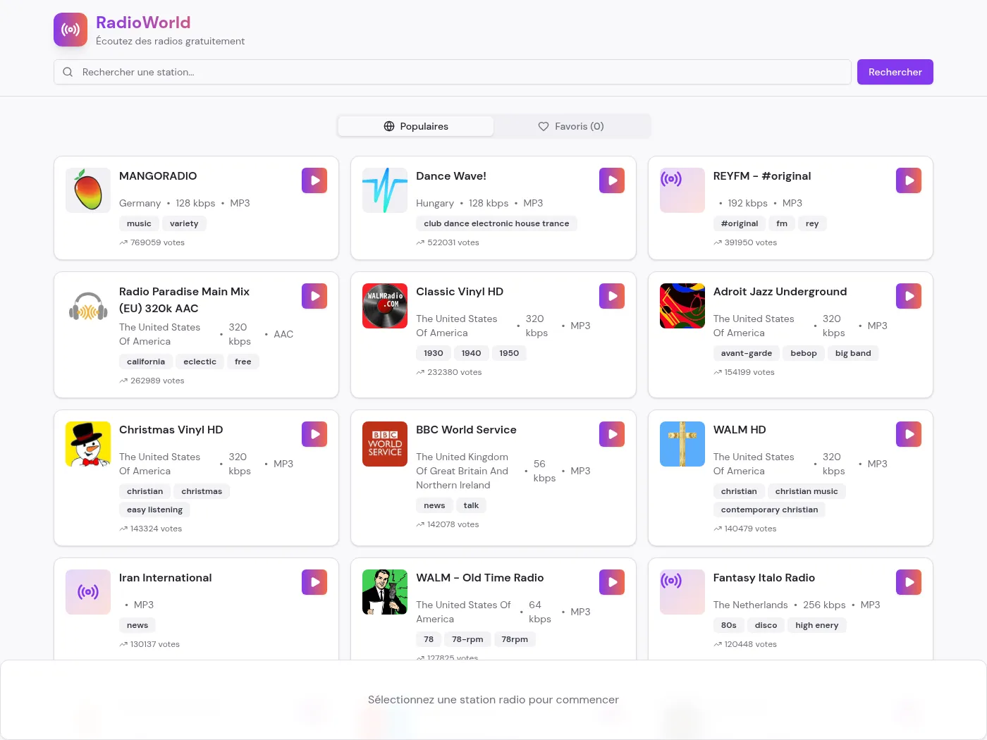 RadioWorld - Écoute gratuite de radios internationales