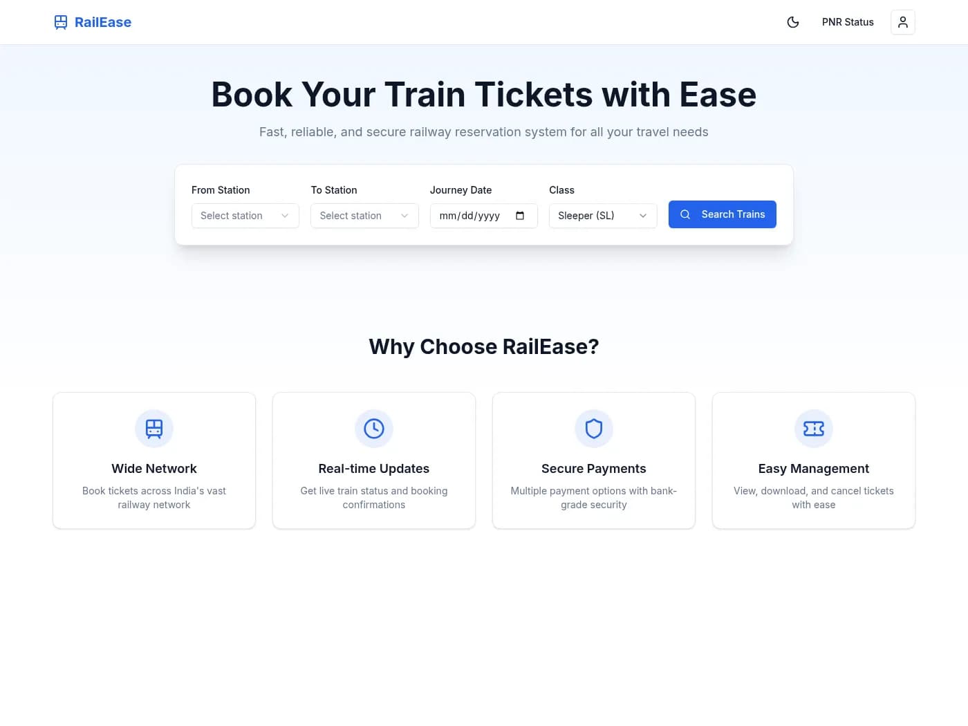 RailEase Railway Reservation System – Seamless Online Booking Platform