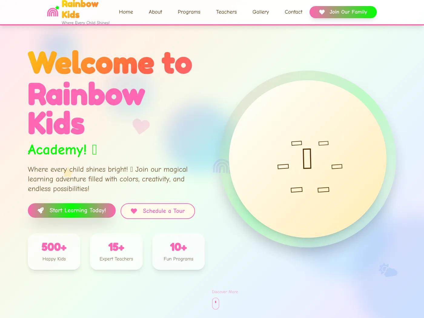 Rainbow Kids Academy Website - Joyful, Colorful School Experience for Children and Parents