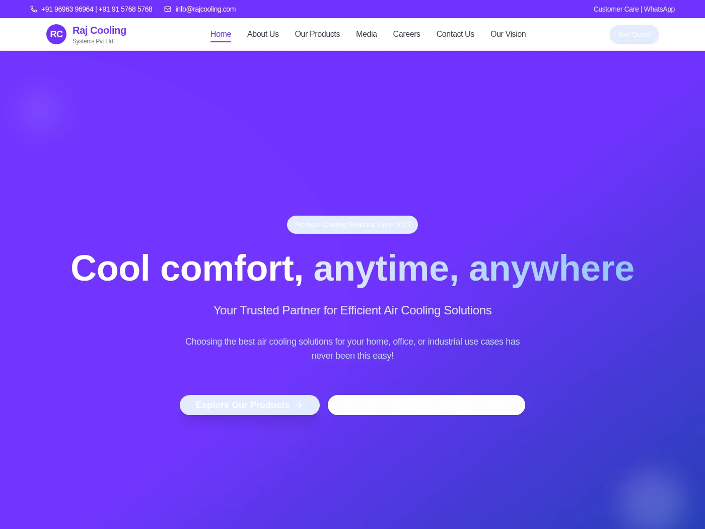 Raj Cooling Company Website Redesign