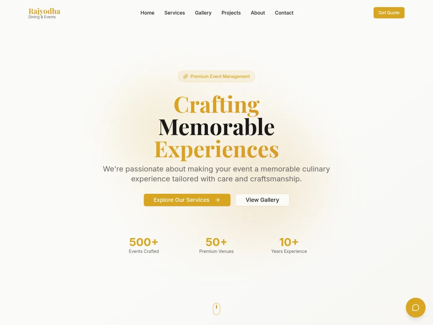 Rajyodha Dining & Event Services Premium Website