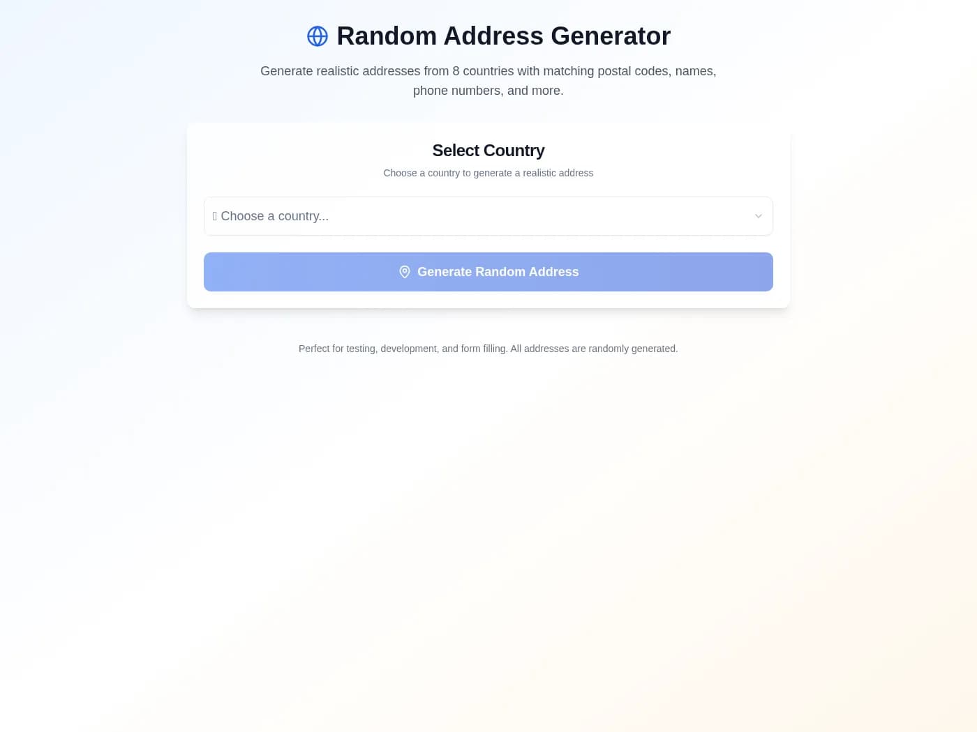Random Address Generator for WordPress