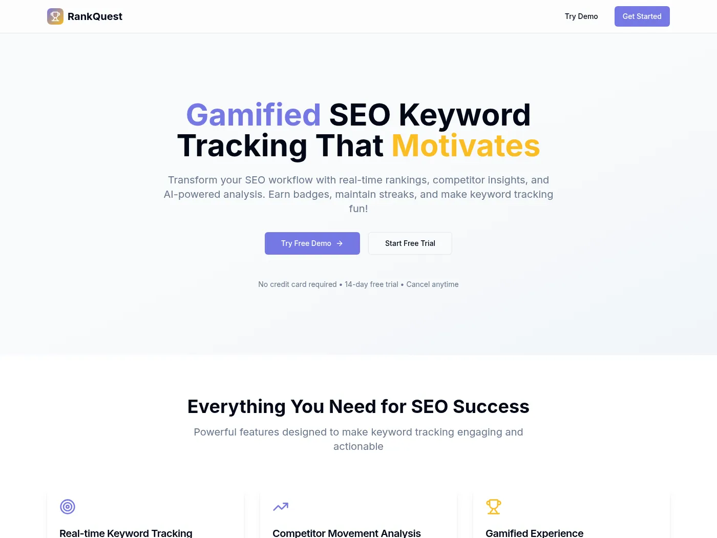 RankQuest: Gamified SEO Keyword Tracking Dashboard