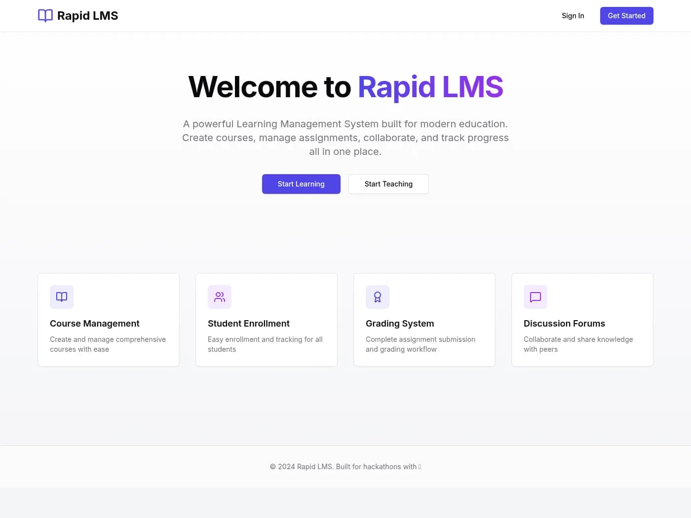Rapid LMS: Hackathon-ready Learning Management System